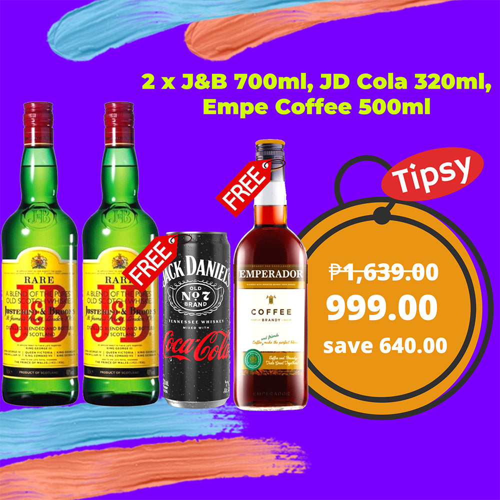 2 x J&B 700ml, JD Cola 320ml, Empe Coffee 500ml – Tipsy