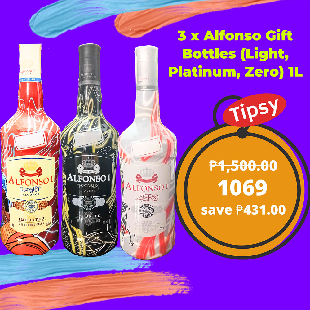3 x Alfonso Gift Bottles (Light, Platinum, Zero) 1L – Tipsy