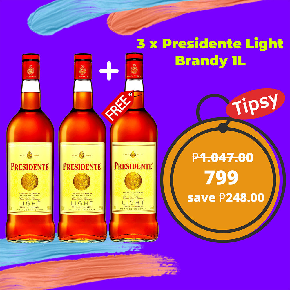 3 x Presidente Light Brandy 1L – Tipsy