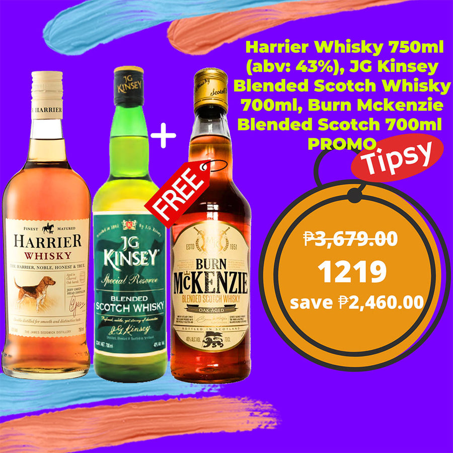 Harrier Whisky 750ml (abv: 43%), JG Kinsey Blended Scotch Whisky 700ml ...