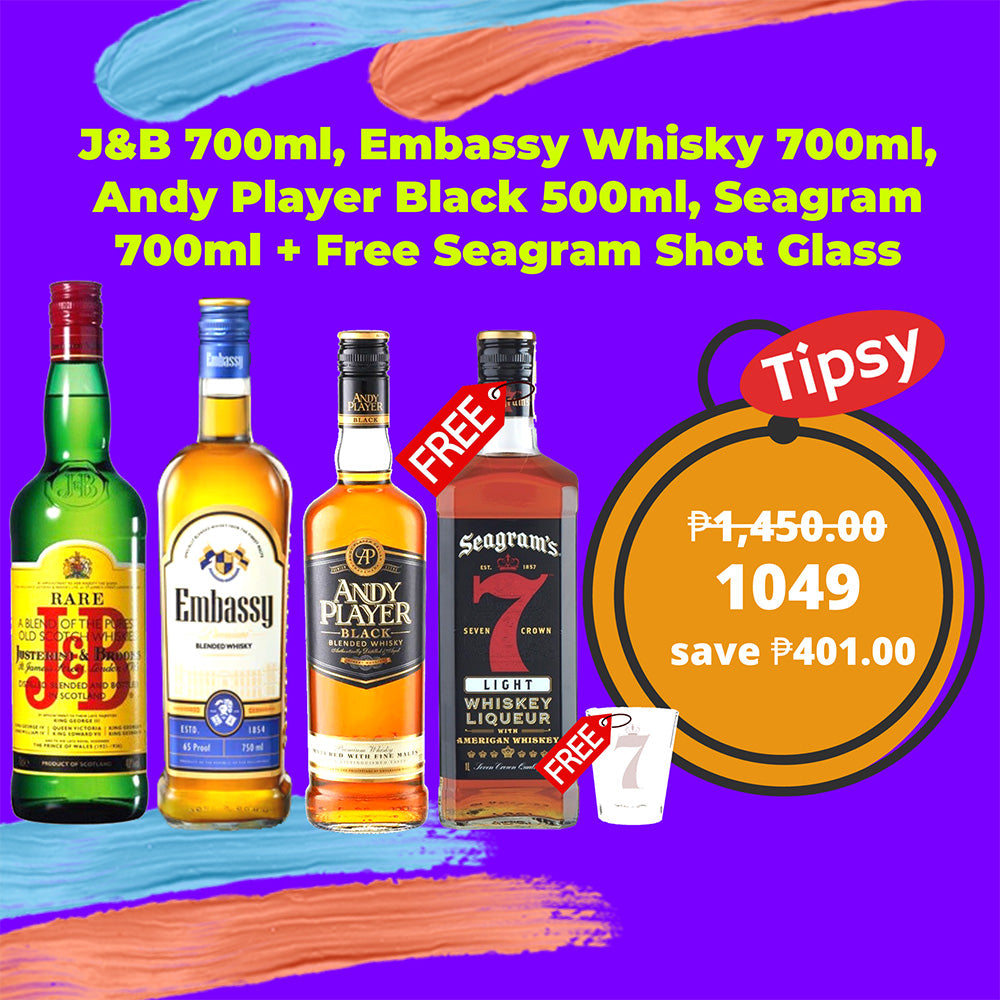 J&B 700ml, Embassy Whisky 700ml, Andy Player Black 500ml, Seagram 700m ...