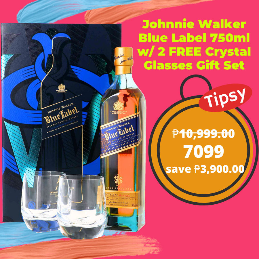 Johnnie Walker Blue Label 750ml w/ 2 FREE Crystal Glasses Gift Set – Tipsy