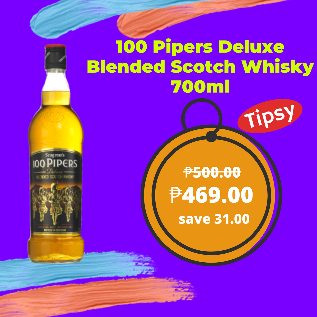 100 Pipers Deluxe Blended Scotch Whisky 700ml – Tipsy